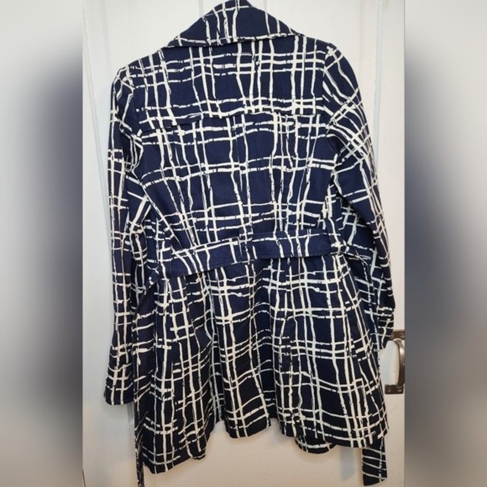 Merona Blue/White Geometric Lined Trench Coat Size Sm… - Gem